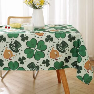 SASTYBALE St. Patrick’s Day Tablecloth Rectangle 52 x 70 Inch, Green Clover Shamrock Hat Polyester Table Cloth, Spill Proof Wrinkle Free Table Cover for Spring, Dining, Party, Holiday