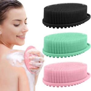 3 pack silicone body scrubber, exfoliating body scrubber, soft silicone loofah, body scrubber fit for sensitive and all kinds of skin, rapid foaming, clean and sanitary