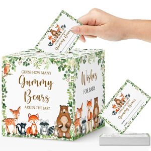 yuzioey woodland guess how many gummy bears guessing game, woodland forest baby shower guessing game box and wishes for baby cards, woodland gender neutral baby shower