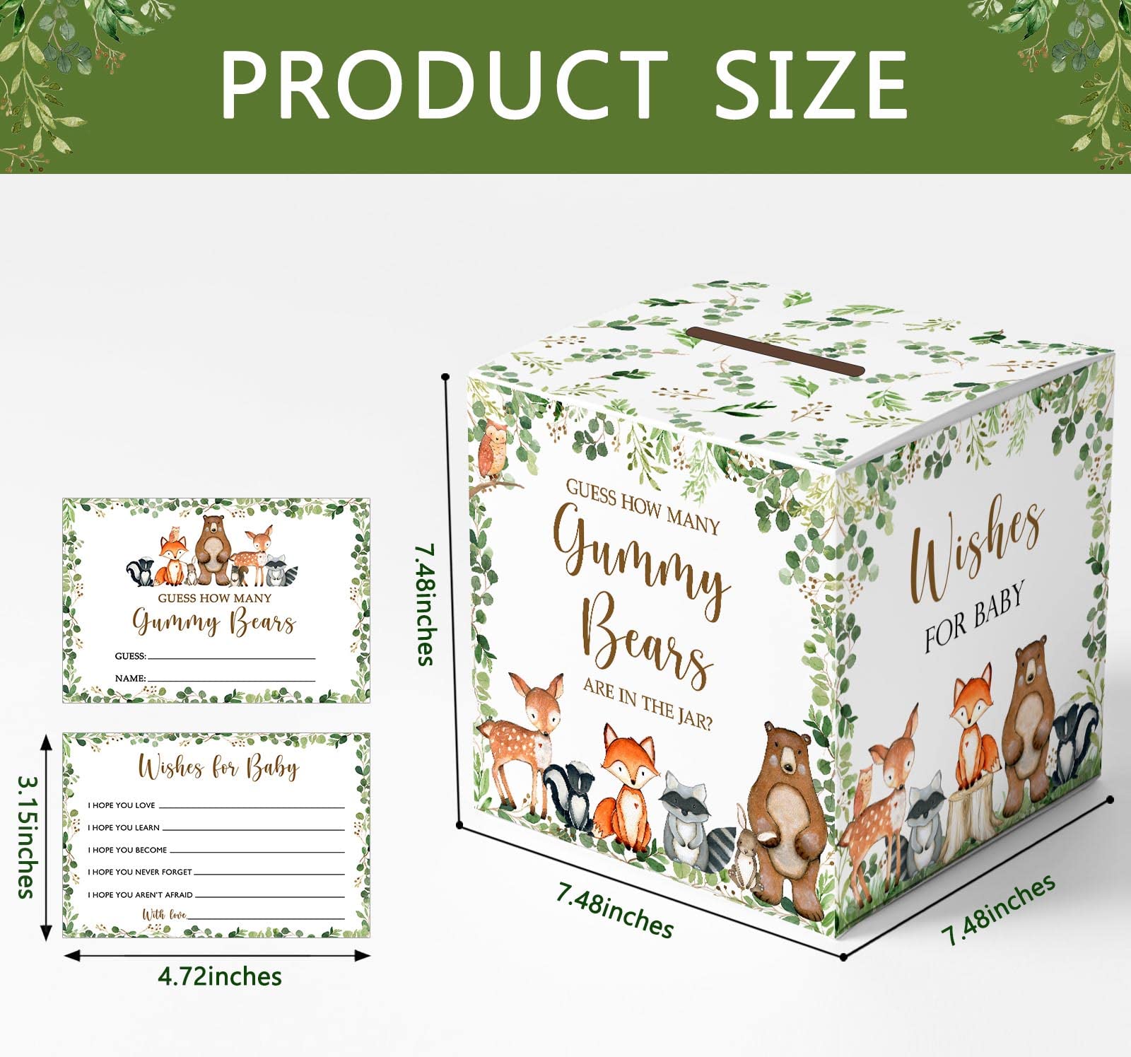 Yuzioey Woodland Guess How Many Gummy Bears Guessing Game, Woodland Forest Baby Shower Guessing Game Box and Wishes for Baby Cards, Woodland Gender Neutral Baby Shower