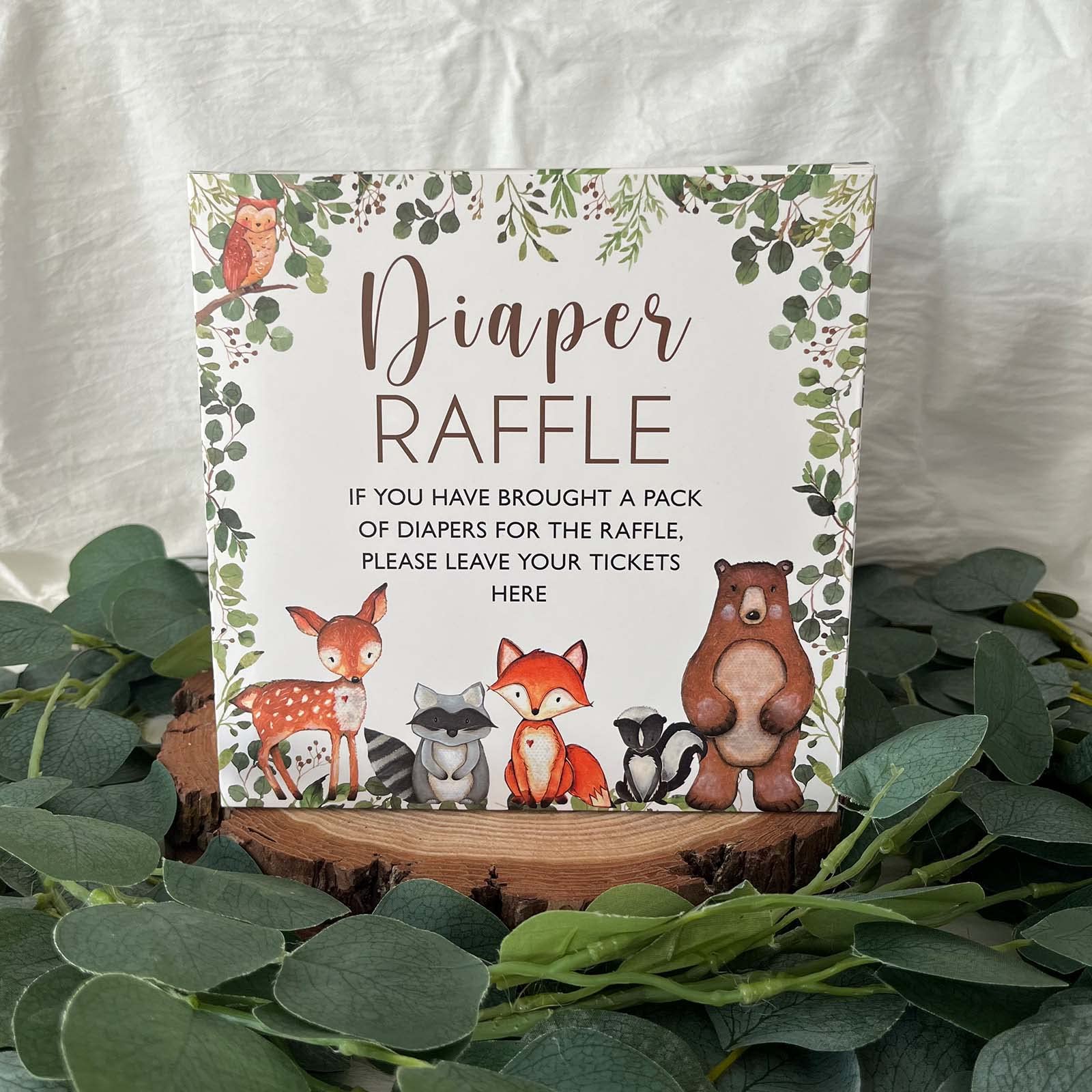 Yuzioey Woodland Diaper Raffle Tickets and Baby Advice, Woodland Forest Baby Shower Diaper Raffle Game Box Tickets, Diaper Raffle Tickets for Woodland Gender Neutral Baby Shower