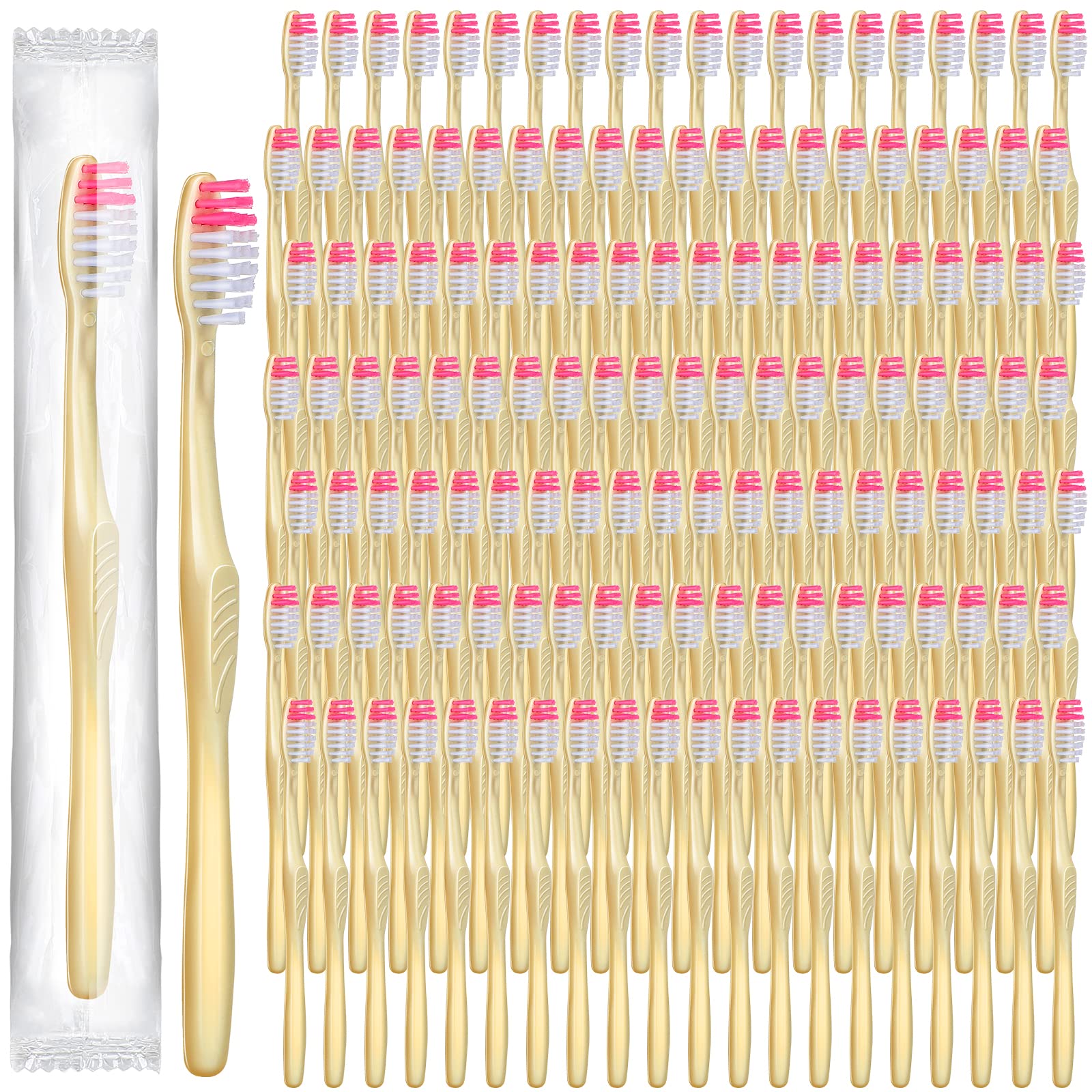 Tessco 1000 Pcs Disposable Toothbrushes Bulk Individually Wrapped Manual Soft Bristle Travel Toothbrushes Single Use Toothbrush for Homeless Hotel Toiletries Camping Office(Yellow)