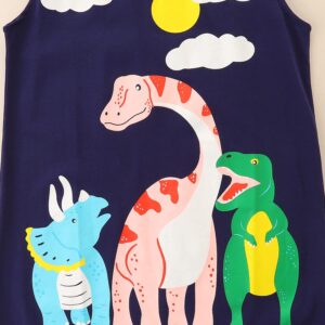 Toddler Girl's Summer Dresses Outfits Clothes,Dinosaur Cotton Flower Short Sleeve Casual Clothing Navy Dinosaur Size 6