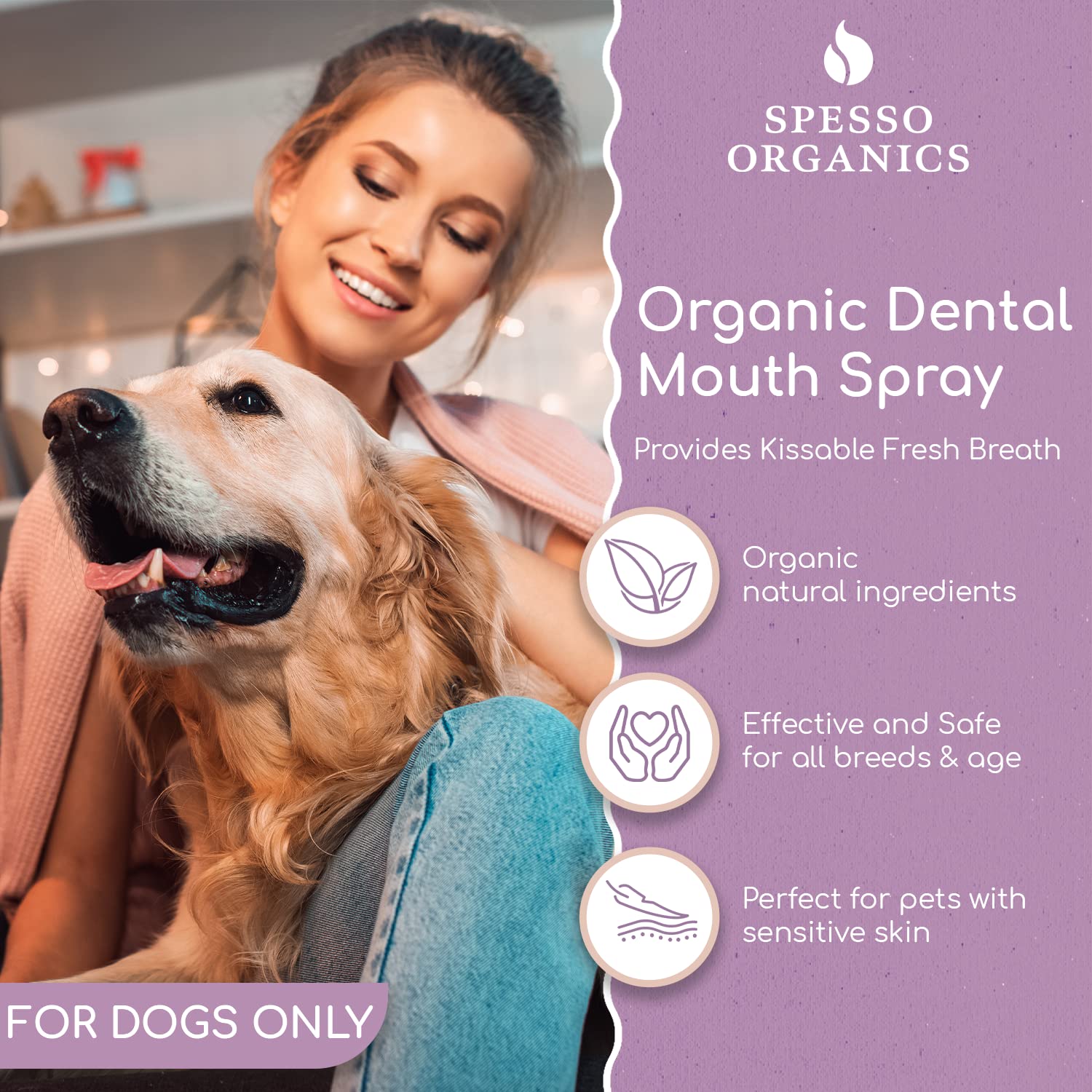 Bella PETZZO DENTI - Organic Dental Mouth Spray for Dogs-Helps Fight Plaque, Tartar, Bad Breath, Gums, Provides Kissable Fresh Breath, Made with Coconut Oil, Coriander, Myrrh - 8 Fl Oz (240ml