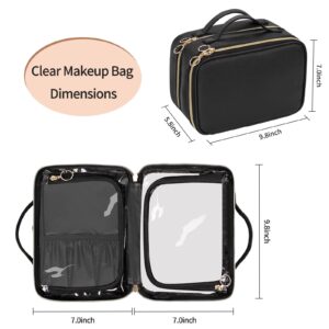 OCHEAL Makeup Bag, Double Layer Cosmetic Bag, Large Capacity New Look Clear Cosmetic Case for Women Travel Beauty Essentials, Multiple Compartments Makeup Case Organizer Zipper Pouch -Black