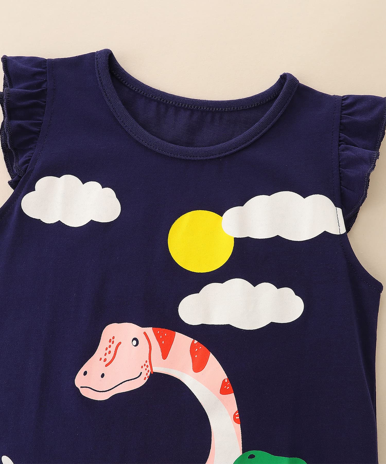 Toddler Girl's Summer Dresses Outfits Clothes,Dinosaur Cotton Flower Short Sleeve Casual Clothing Navy Dinosaur Size 6