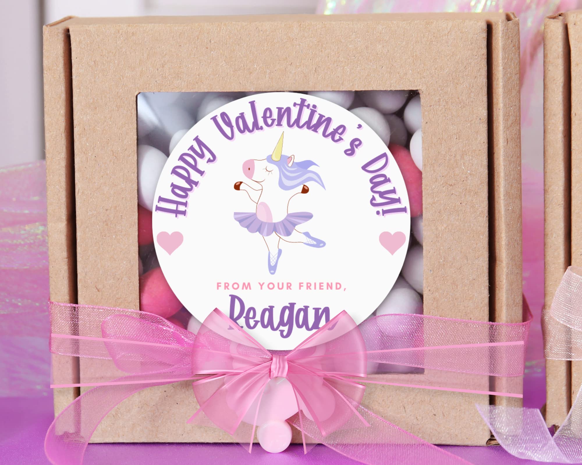 Personalized Unicorn Valentine's Day Stickers for Kids Class Party Favors, Custom Gift Bag Labels for Girls, 2-inch, 20-Count