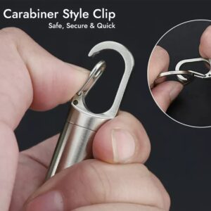 Pill Holder with Carabiner Style Clip, Stainless Steel Pill Fob Keychain (Standard)