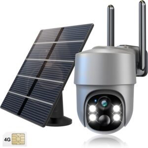 xparkin outdoor cameras for home security - 4g lte cellular no wifi solar security cameras wireless outdoor with floodlight color night vision, pir detection siren, 2 way talk - grey