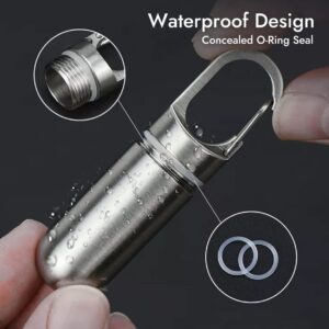 Pill Holder with Carabiner Style Clip, Stainless Steel Pill Fob Keychain (Standard)