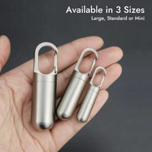 Pill Holder with Carabiner Style Clip, Stainless Steel Pill Fob Keychain (Standard)