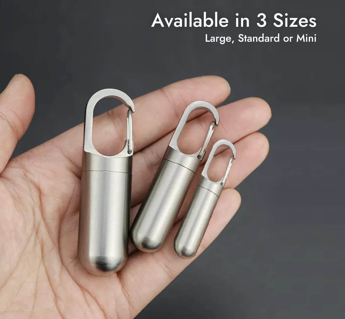 Pill Holder with Carabiner Style Clip, Stainless Steel Pill Fob Keychain (Standard)