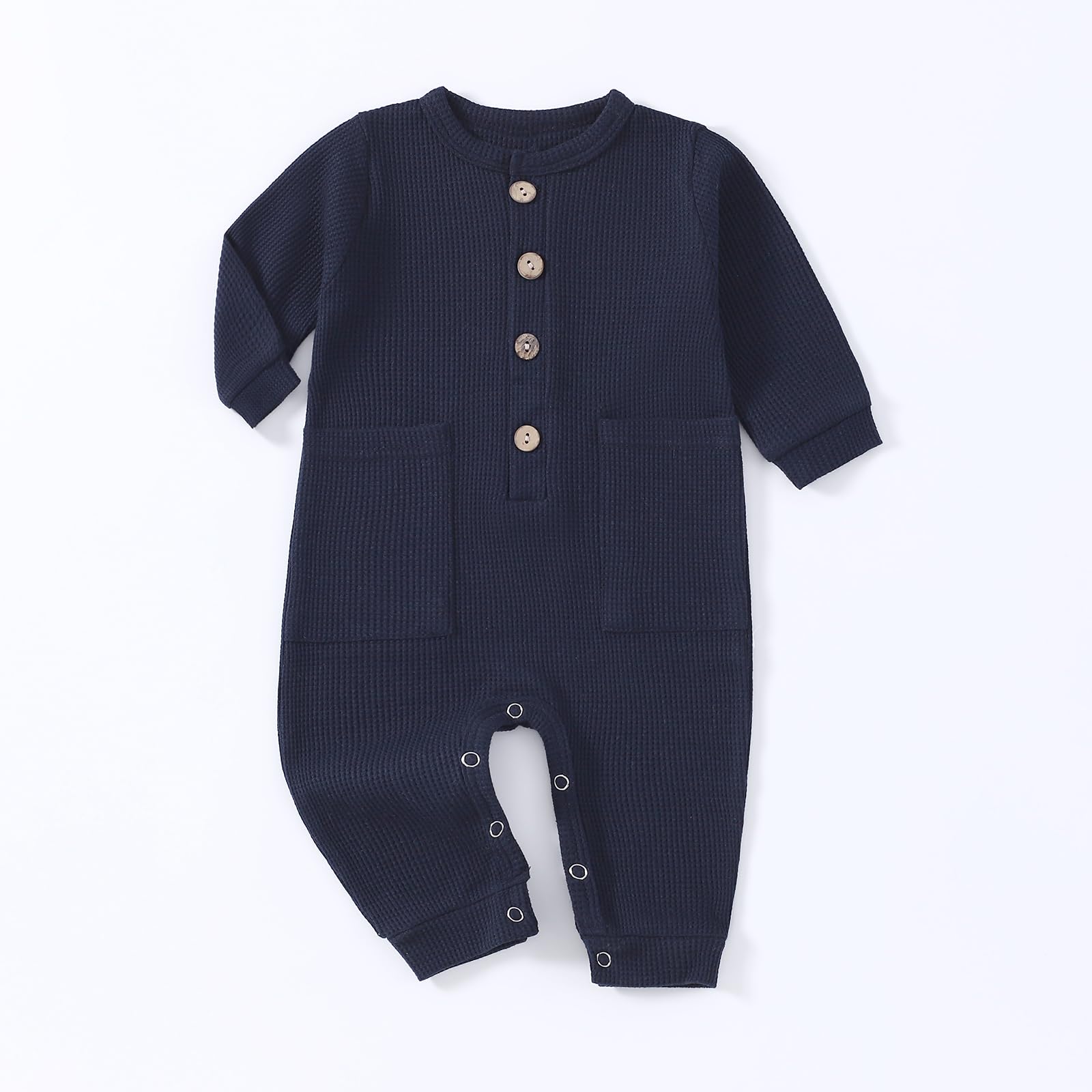 Yookoom Baby Boys Girls 2 Pack Solid Romper Ribbed Long Sleeve One-Piece Knit Cotton Jumpsuit Outfits Clothes,Blue+Dark Blue,0-3M