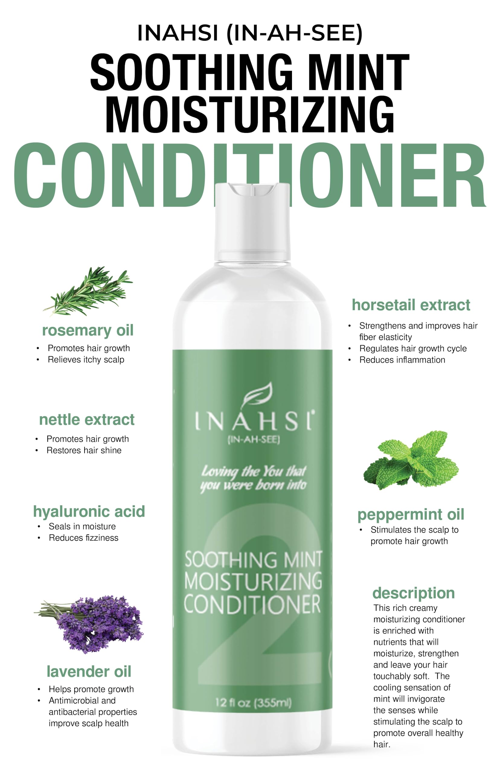 Soothing Mint Moisturizing Conditioner, 12 oz - Plant-Based Formula for Naturally Curly Hair, Hair Products for Men, Women, and Kids, Made in USA