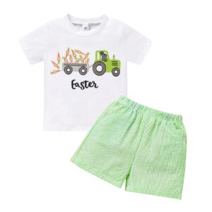 sinhoon toddler baby boy girl easter outfits cute bunny t-shirt + striped casual pants infant baby unisex clothes(green2,2-3t)