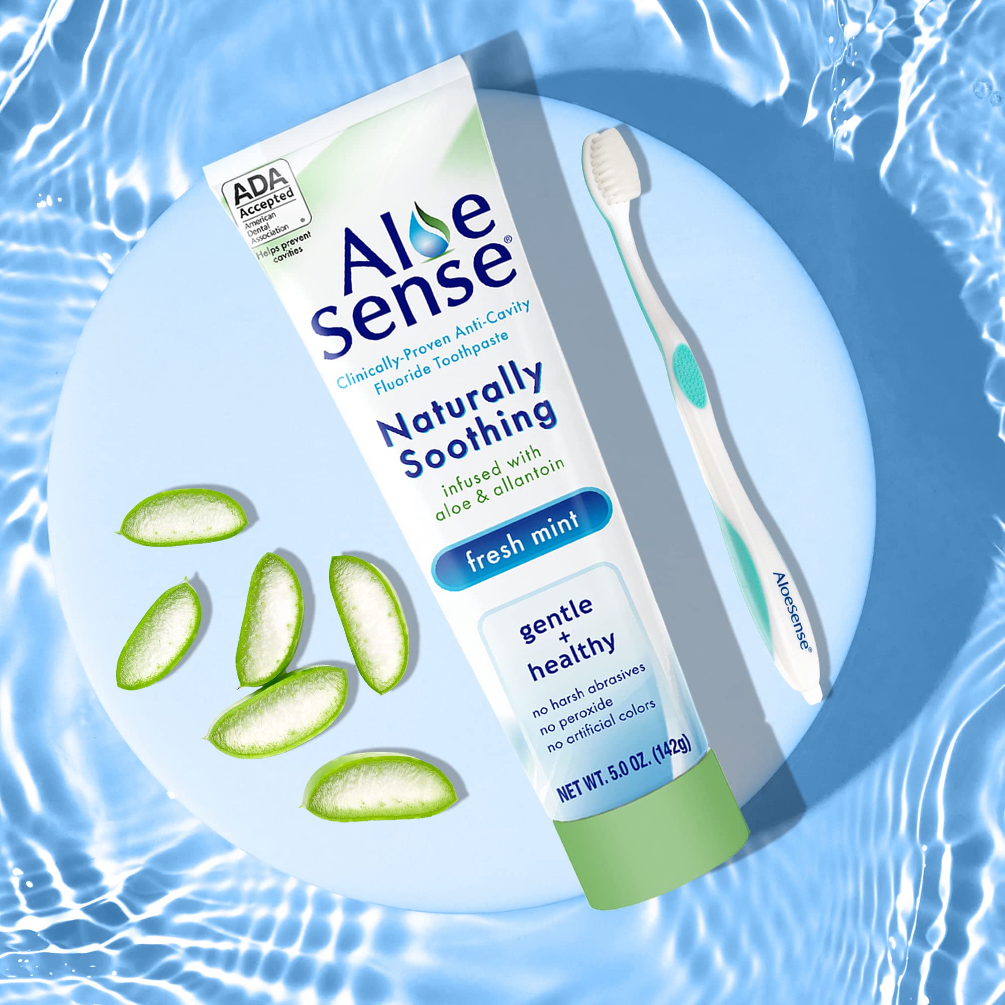 AloeSense Natural Fluoride Toothpaste and Extra Sensitive Toothbrush, ADA Approved Mint Toothpaste with Aloe Vera and Allantoin and Ultra Soft Toothbrush, 2ct Toothpaste + 1ct Toothbrush (3pcs)