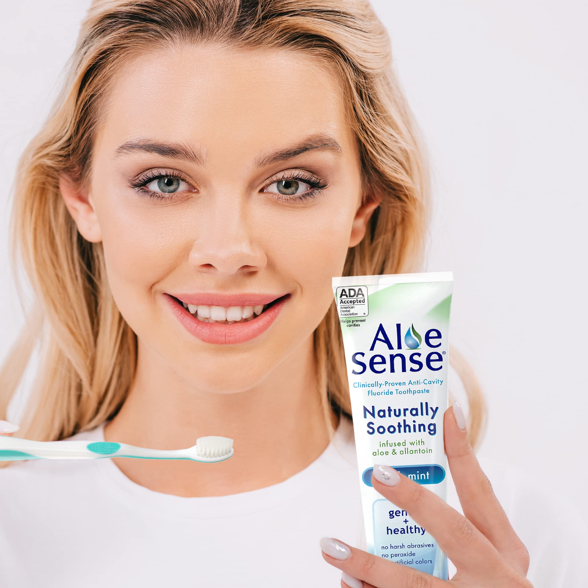 AloeSense Natural Fluoride Toothpaste and Extra Sensitive Toothbrush, ADA Approved Mint Toothpaste with Aloe Vera and Allantoin and Ultra Soft Toothbrush, 2ct Toothpaste + 1ct Toothbrush (3pcs)