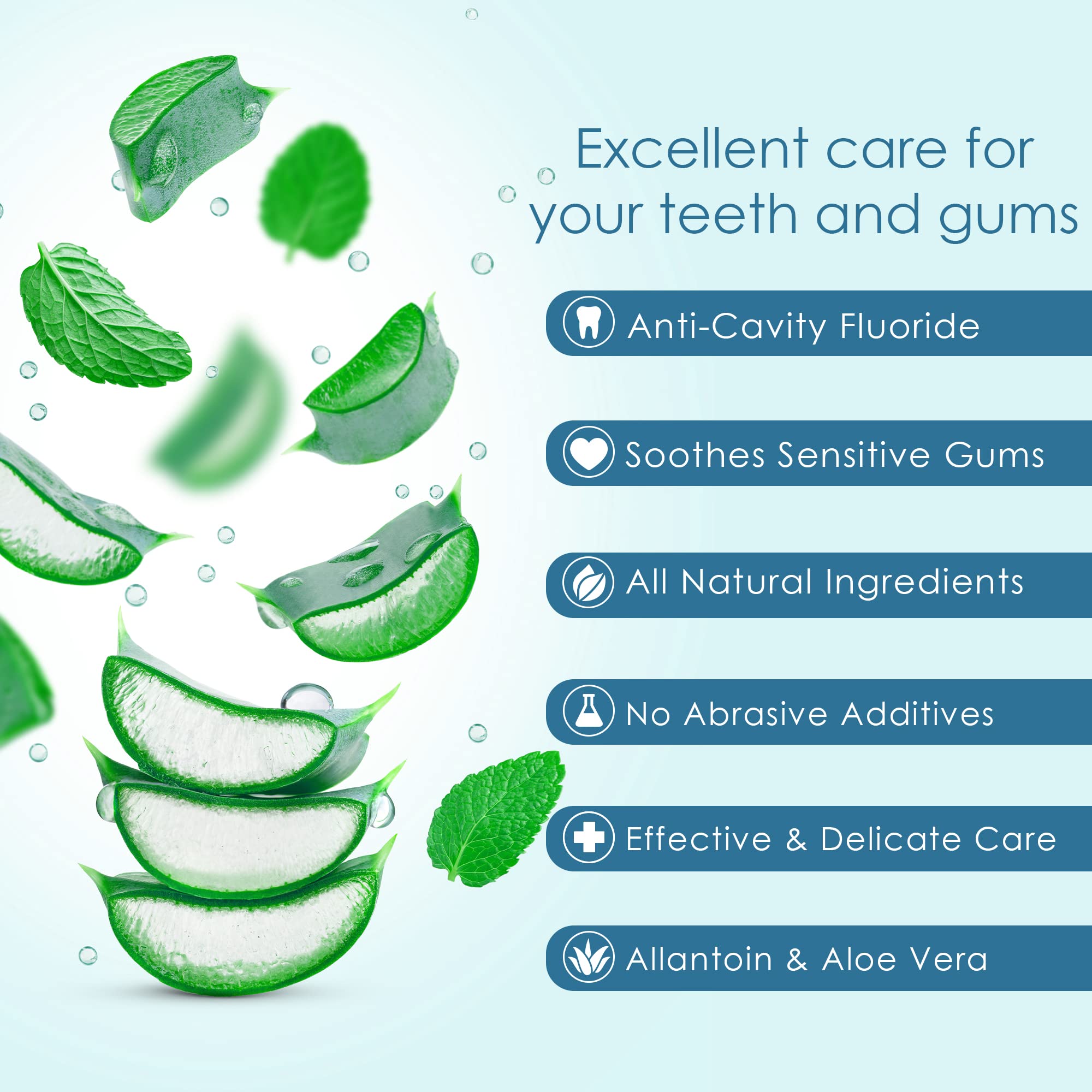 AloeSense Natural Fluoride Toothpaste and Extra Sensitive Toothbrush, ADA Approved Mint Toothpaste with Aloe Vera and Allantoin and Ultra Soft Toothbrush, 2ct Toothpaste + 1ct Toothbrush (3pcs)