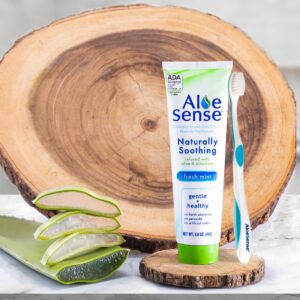 AloeSense Natural Fluoride Toothpaste and Extra Sensitive Toothbrush, ADA Approved Mint Toothpaste with Aloe Vera and Allantoin and Ultra Soft Toothbrush, 2ct Toothpaste + 1ct Toothbrush (3pcs)