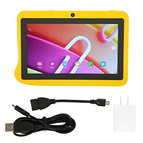 Jectse Kids Tablet, 7 Inch Tablet Toddler Tablet 2GB RAM 32GB ROM 1280 X 800 Octa Core Tablet, 5000mAh Battery, Dual Camera, Shockproof Case, Education Tablet for (Yellow 64cm/25.2in)