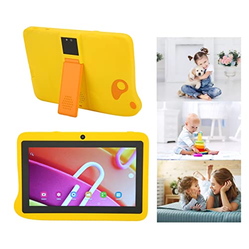 Jectse Kids Tablet, 7 Inch Tablet Toddler Tablet 2GB RAM 32GB ROM 1280 X 800 Octa Core Tablet, 5000mAh Battery, Dual Camera, Shockproof Case, Education Tablet for (Yellow 64cm/25.2in)