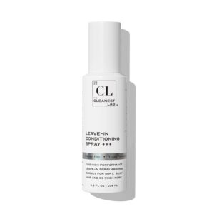 the cleanest lab leave-in conditioner mist spray. dry & damaged hair treatment. miracle hydration heat protectant. de-frizz & detangles. add volume & prime for style. 3.6 fl. oz