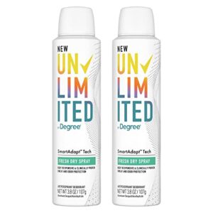 degree unlimited antiperspirant deodorant dry spray fresh 2 count long-lasting sweat & odor protection with antiperspirant technology smartadapt tech 3.8 oz