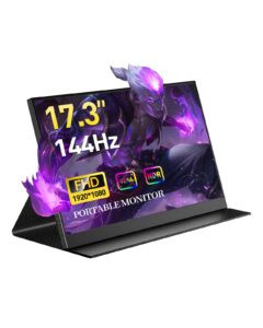 cnbanan 144hz portable gaming monitor 17.3" for laptop freesync 1080p hdr ips usb-c laptop monitor vesa ultra-slim dual speakers travel monitor for laptop mac phone xbox game monitor