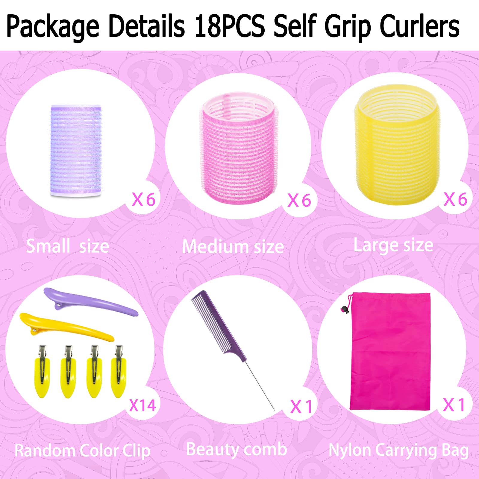 TINGIC Hair Roller Set - Jumbo Self-Grip Curlers with 3 Sizes for Long, Fine Hair, Roller Clips and Comb (34 PCS)