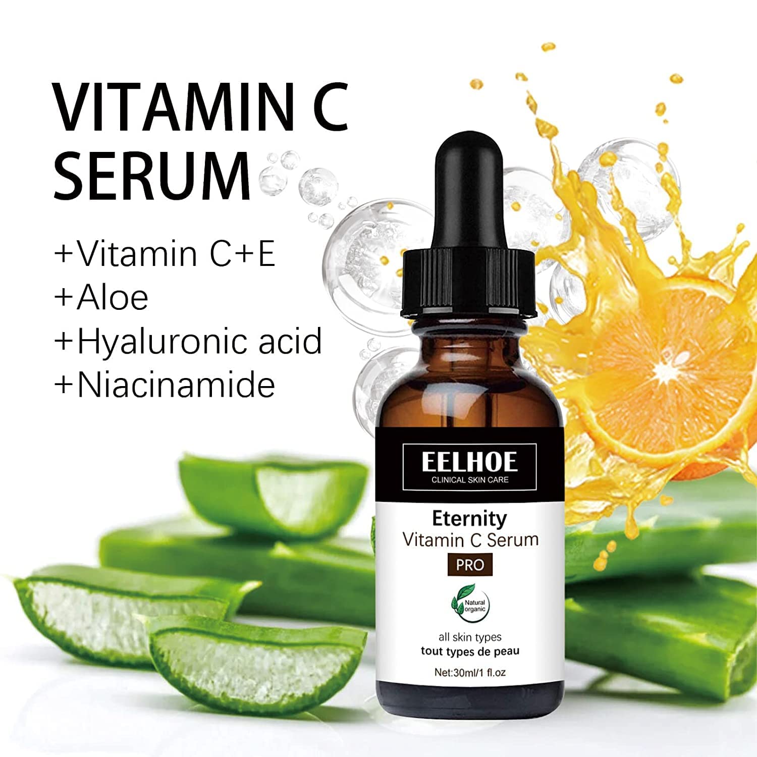 EELHOE Eternity Vitamin C Serum, Eelhoe Melanin Correcting Facial Serum, Eelhoe Collagen Boost Anti Aging Vitamin C Serum, Vitamin C Serum for Face with Hyaluronic Acid(2 PCS)