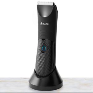 asani upkeeper men's body hair trimmer - rechargeable grooming tool with ceramic blade, led light, waterproof design, electric shaver for wet/dry use, ideal for chest, back, groin hair care