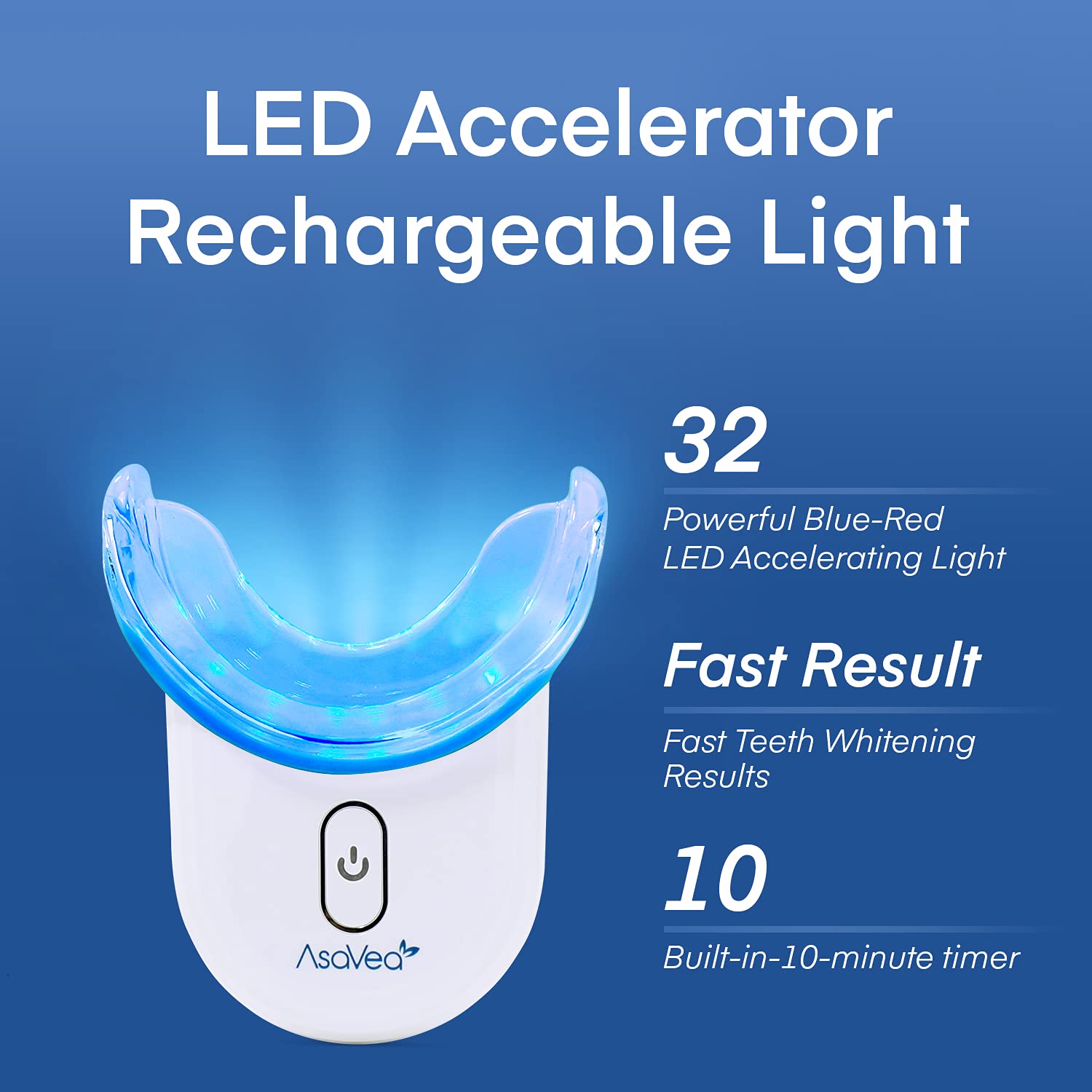 Teeth Whitening Kit - Pen with 32X Powerful Blue-Red Rechargeable LED Light, Effective for Sensitive Teeth, Comfortable and Accelerated Teeth Whitening by AsaVea Smile