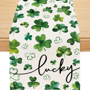 siilues st patricks day table runner, lucky st patricks day decoraions green shamrock seasonal spring holiday table decorations for indoor outdoor dining table decor (13'' x 72'')