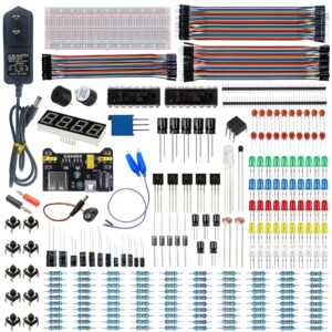 minidodoca upgraded electronics component fun kit power supply module, jumper wire, 830 breadboard, led,capacitor,diode,resistor,transistor,compatible raspberry pi, stm32