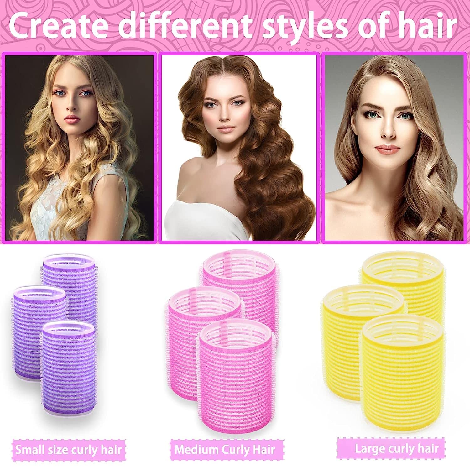 TINGIC Hair Roller Set - Jumbo Self-Grip Curlers with 3 Sizes for Long, Fine Hair, Roller Clips and Comb (34 PCS)