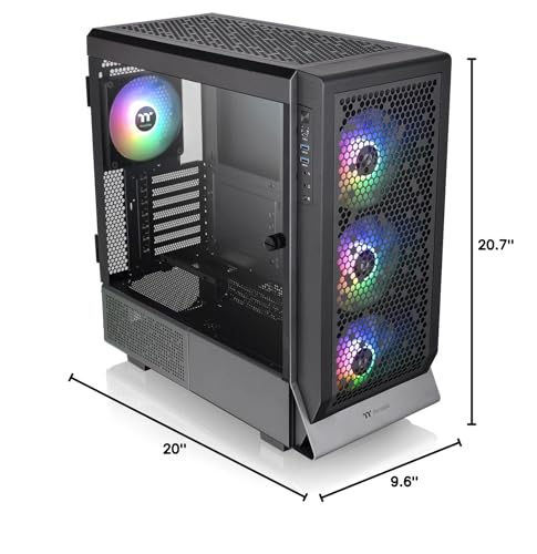 Thermaltake Ceres 500 Black Mid Tower E-ATX Computer Case with Tempered Glass Side Panel; 4 Preinstalled PWM ARGB Fans; Rotational PCIe Slots & GPU Holder; CA-1X5-00M1WN-00; 3 Years Warranty