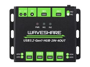 waveshare industrial grade usb hub, extending 4x usb 3.2 ports, switchable dual hosts, multi protections