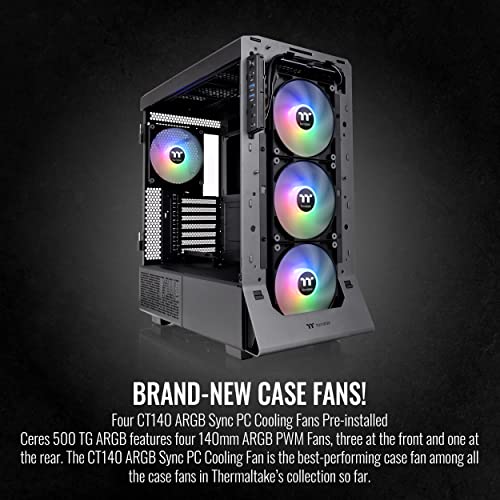 Thermaltake Ceres 500 Black Mid Tower E-ATX Computer Case with Tempered Glass Side Panel; 4 Preinstalled PWM ARGB Fans; Rotational PCIe Slots & GPU Holder; CA-1X5-00M1WN-00; 3 Years Warranty