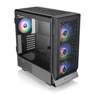 thermaltake ceres 500 black mid tower e-atx computer case with tempered glass side panel; 4 preinstalled pwm argb fans; rotational pcie slots & gpu holder; ca-1x5-00m1wn-00; 3 years warranty