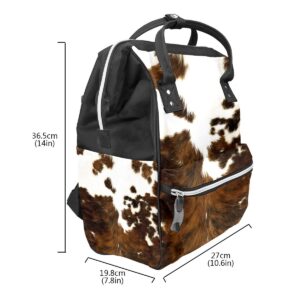 GACTIVITY Brown Cowhide Print Diaper Bag Travel Backpack Large Capacity Multi-Function Zipper Casual Travel Backpacks for Mom Dad Unisex…