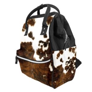 GACTIVITY Brown Cowhide Print Diaper Bag Travel Backpack Large Capacity Multi-Function Zipper Casual Travel Backpacks for Mom Dad Unisex…