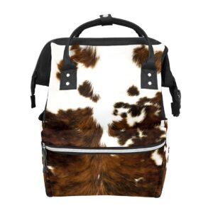 gactivity brown cowhide print diaper bag travel backpack large capacity multi-function zipper casual travel backpacks for mom dad unisex…