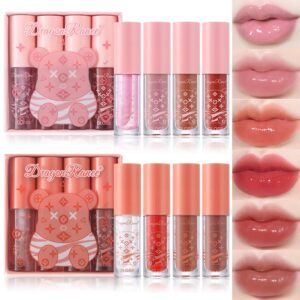 yibaby 8 colors tinted lip gloss set hydrating lip glow oil plumping lip moisturizing transparent lip care oil shiny jelly lip gloss for women and girls (a)