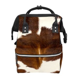 gactivity brown cowhide diaper bag travel backpack large capacity multi-function zipper casual travel backpacks for mom dad unisex