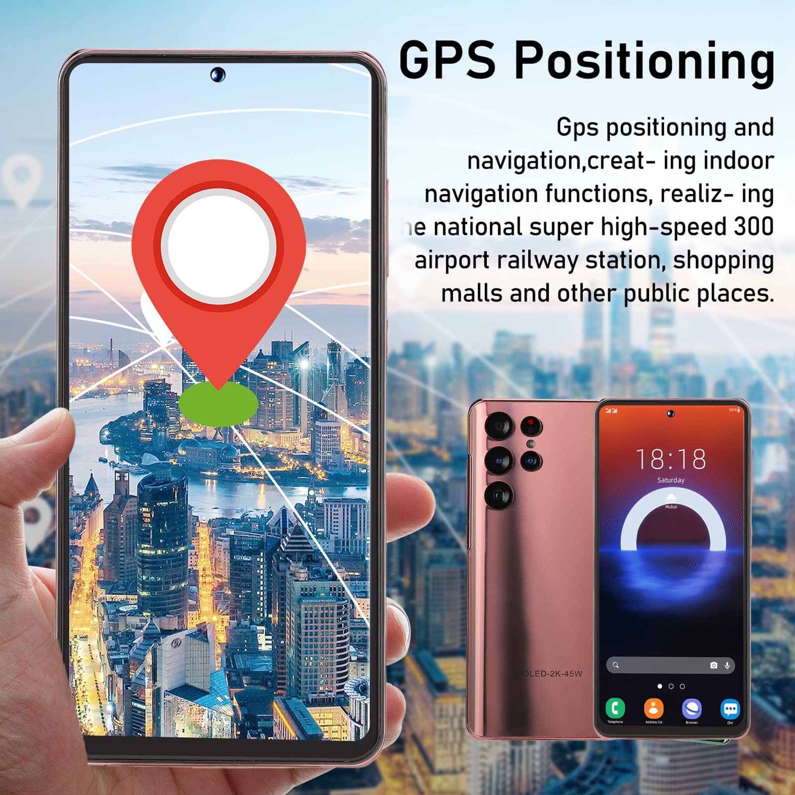 Smartphone for Android 10 System, 6.82 Inch HD Screen, 6GB RAM 128GB ROM, Supports Face Recognition, WiFi, BT, FM, GPS Functions, Front 5MP Rear 24MP, 7300mAh Cell Phone(USA)