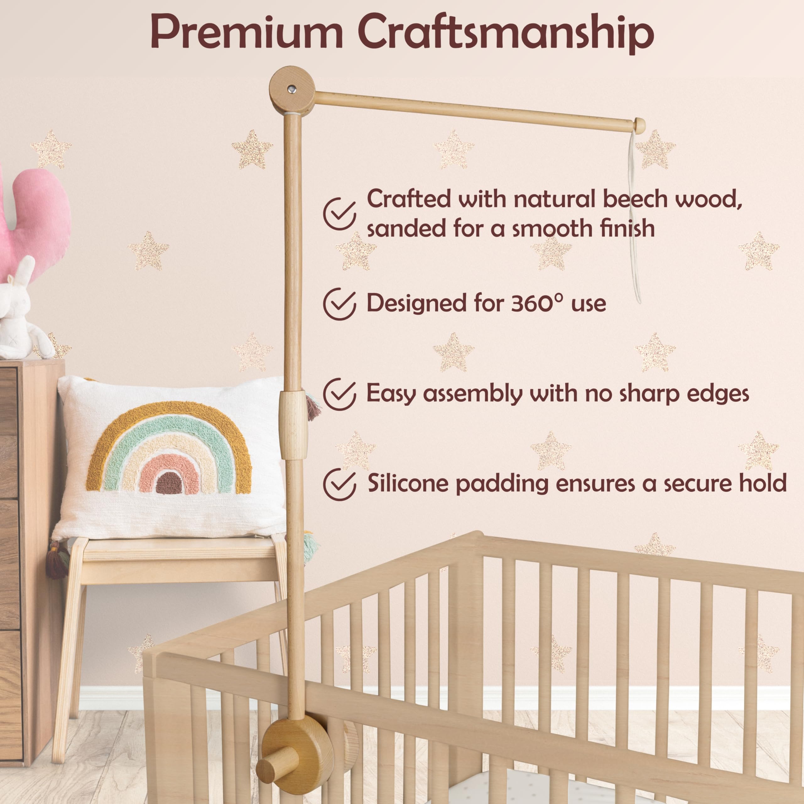 Gold Crib Mobile and Adjustable Crib Mobile Arm