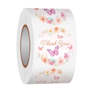 heyfibro 500 pcs thank you sticker roll, 1.5" butterfly thank you stickers labels for small business, baking packaging, round sticker tags for gift cards, envelopes seals, wedding