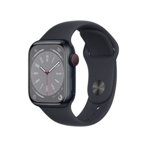 apple watch series 8 [gps + cellular, 41mm] - midnight aluminum case with midnight sport band, m/l (renewed)