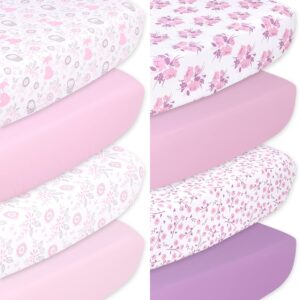 the peanutshell pink woodland floral fitted crib sheet set for baby girls (floral)