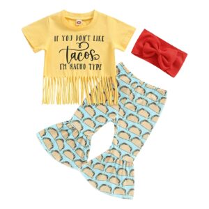 liomengzi baby girls tassels summer outfits clothes bell bottoms short sleeve t shirt tops outfits short flare pants set